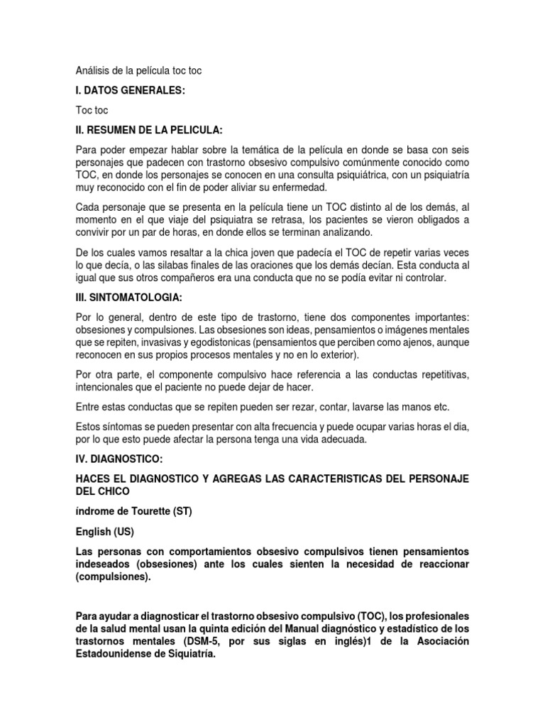 Análisis de La Película Toc Toc | PDF | Desorden obsesivo compulsivo ...