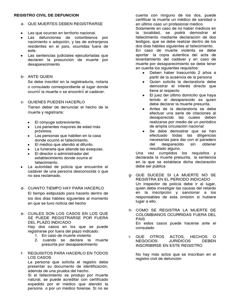 Registro Civil de Defunción en Colombia | PDF | Muerte | Instituciones ...