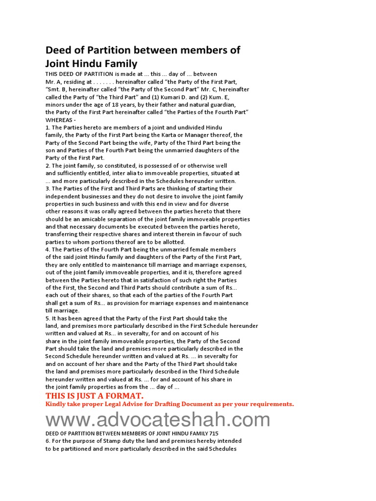 Deed of Partition Between Members of | PDF | Deed | Covenant (Law)