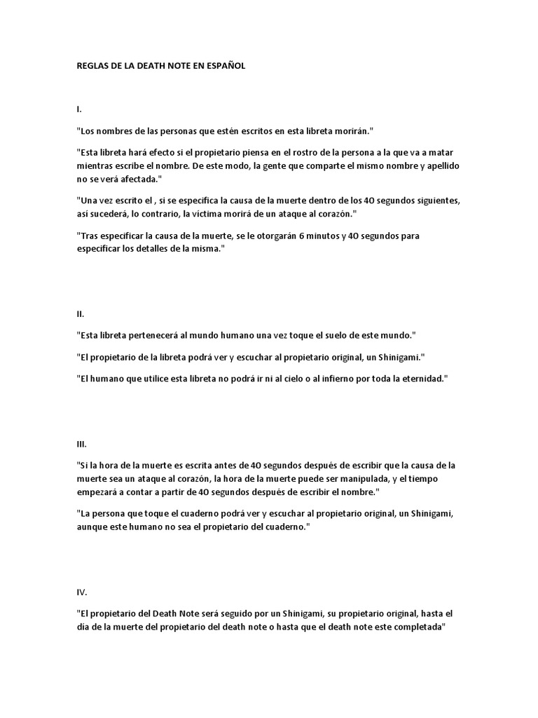 Reglas de La Death Note en Español | PDF | Muerte