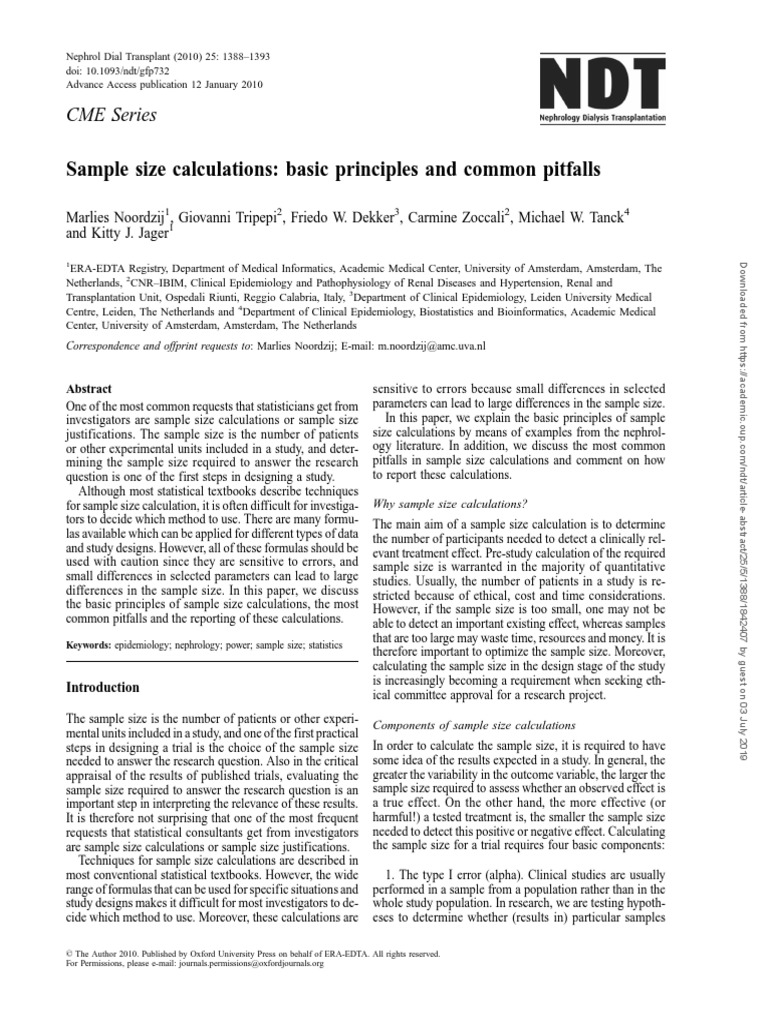 Sample Size Calculations Basic Principles and Common Pitfalls | PDF ...
