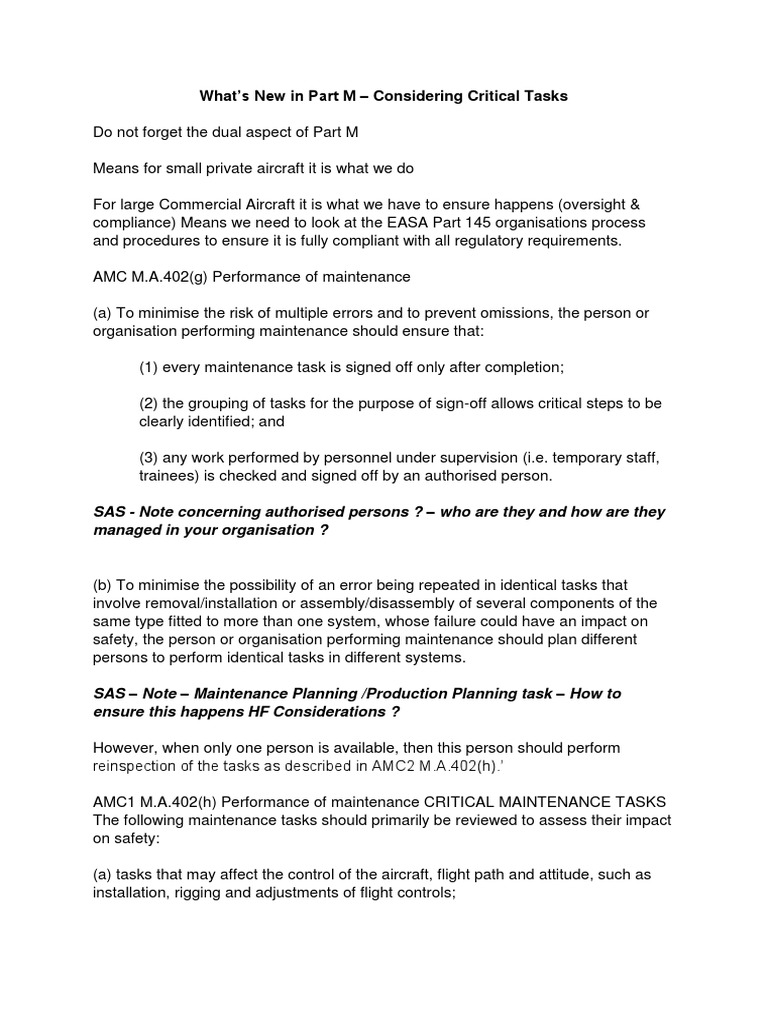 Whats New in EASA Part M Concerning Critical Tasks | PDF | Aircraft ...