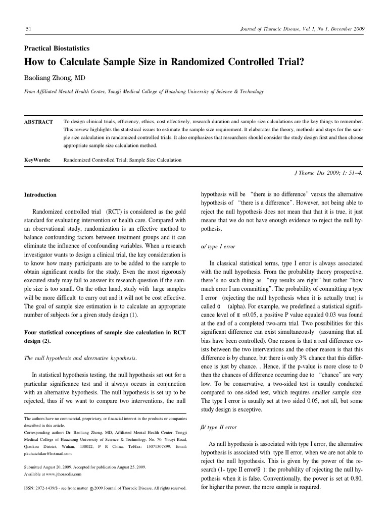 How To Calculate Sample Size in Randomized Controlled Trial | PDF | P ...