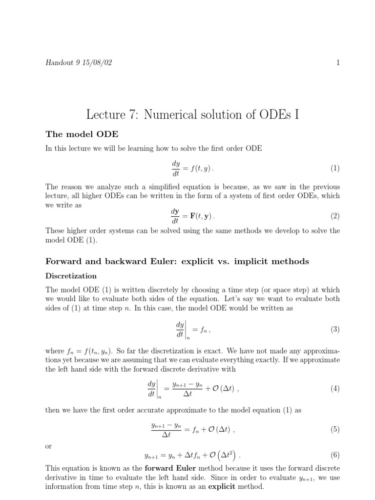 Lecture 7 Numerical Solution Of Odes I The Model Ode Download Free