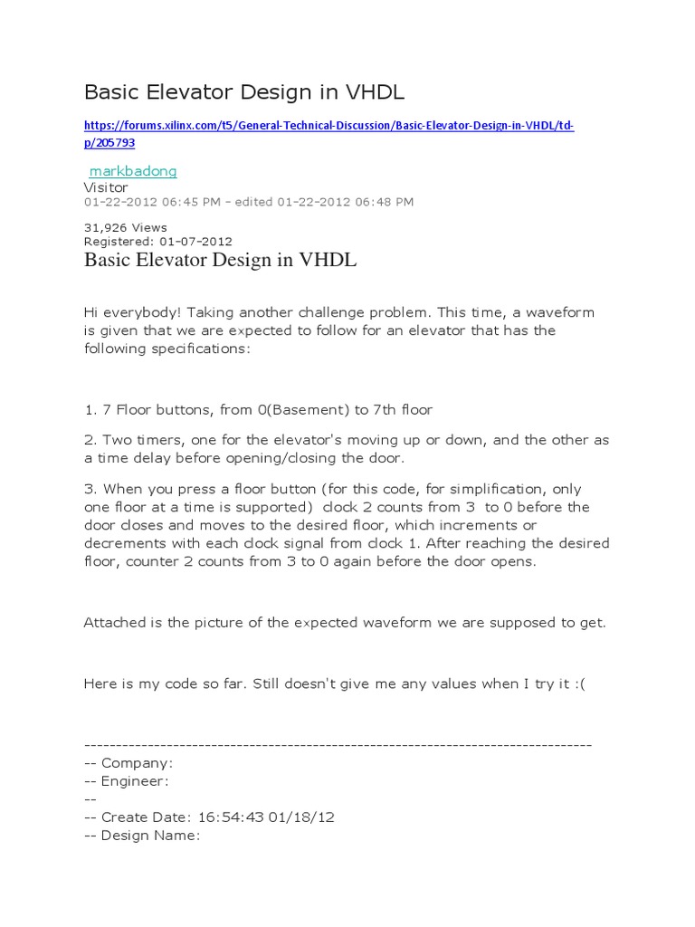 Basic Elevator Design in VHDL | PDF | Vhdl | Hardware Description Language