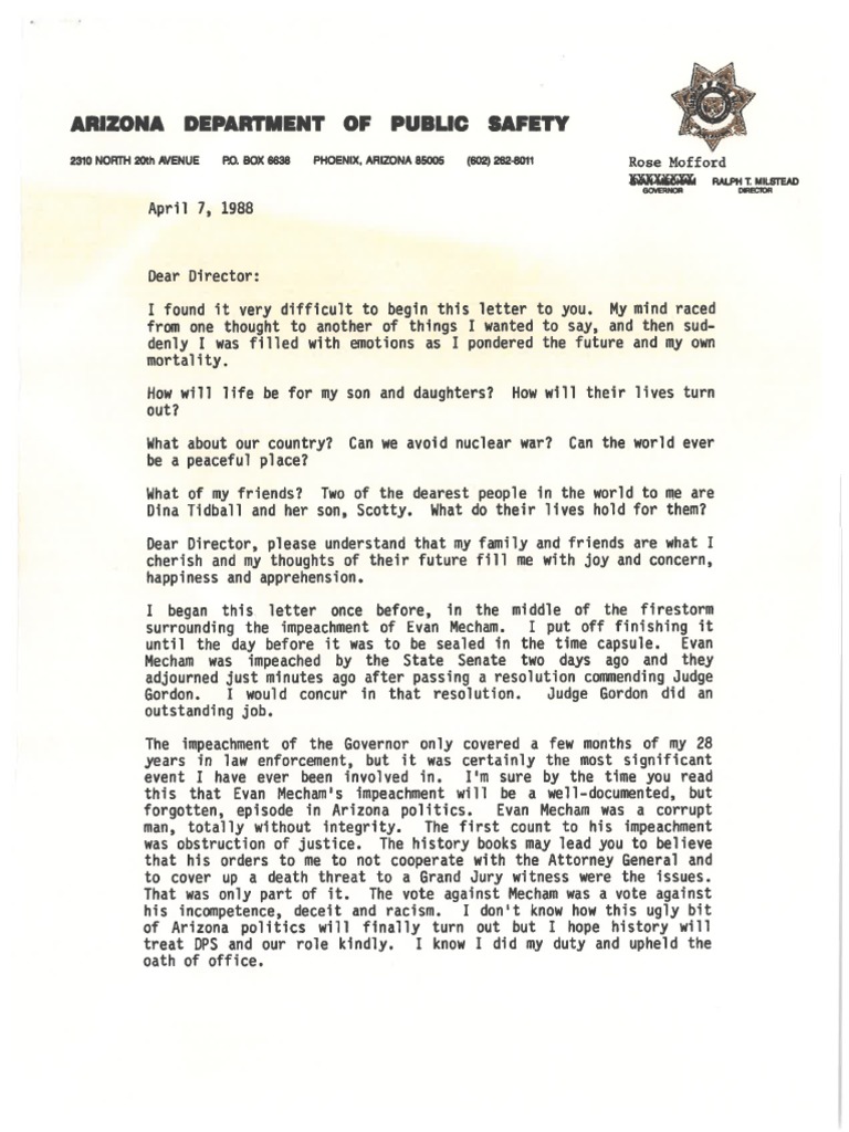 DPS Time Capsule Letter Dated 4-7-1988 From Director Ralph T Milstead | PDF