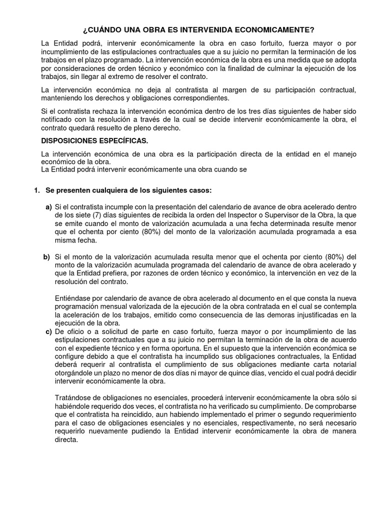 Cuándo Una Obra Es Intervenida Economicamente | PDF | Gobierno