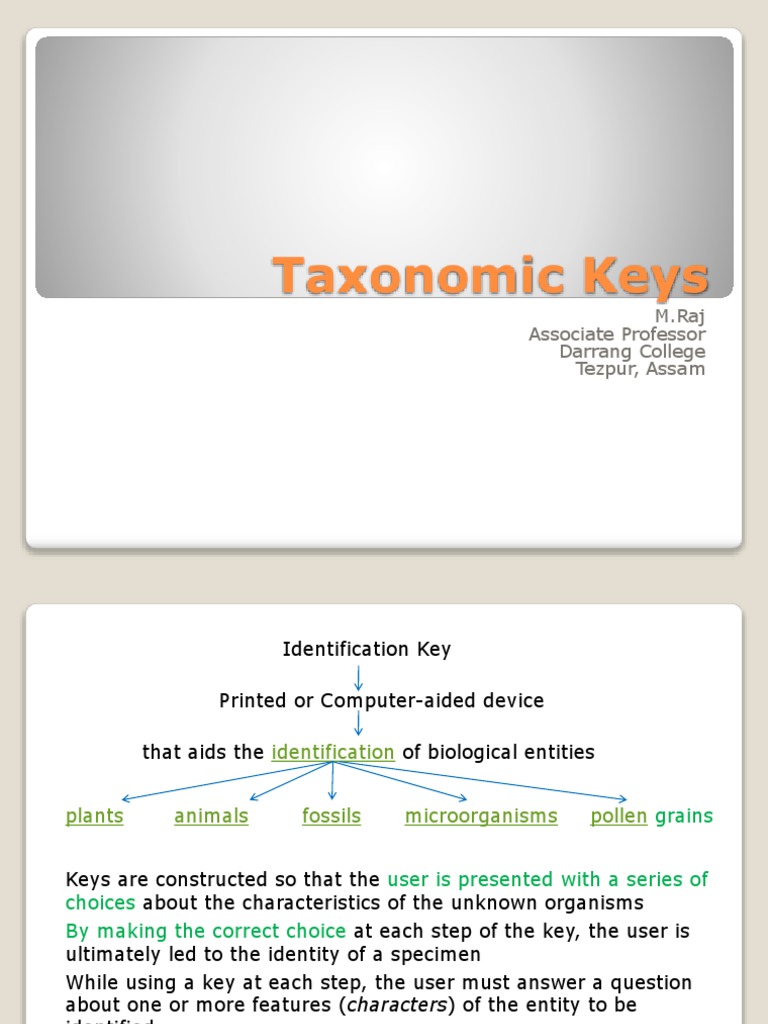 Taxonomic Keys: M.Raj Associate Professor Darrang College Tezpur, Assam ...