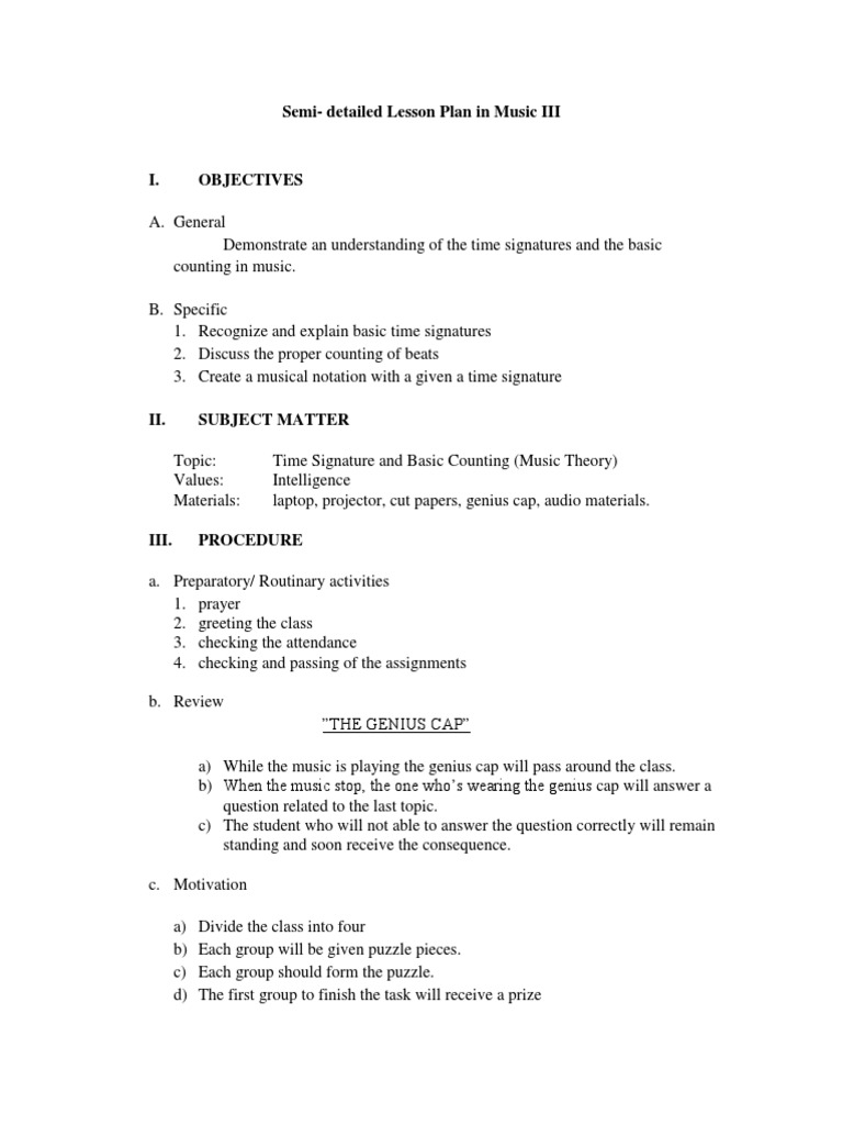 Semi Detailed Lesson Plan in Music | PDF | Musical Notation | Cognitive ...
