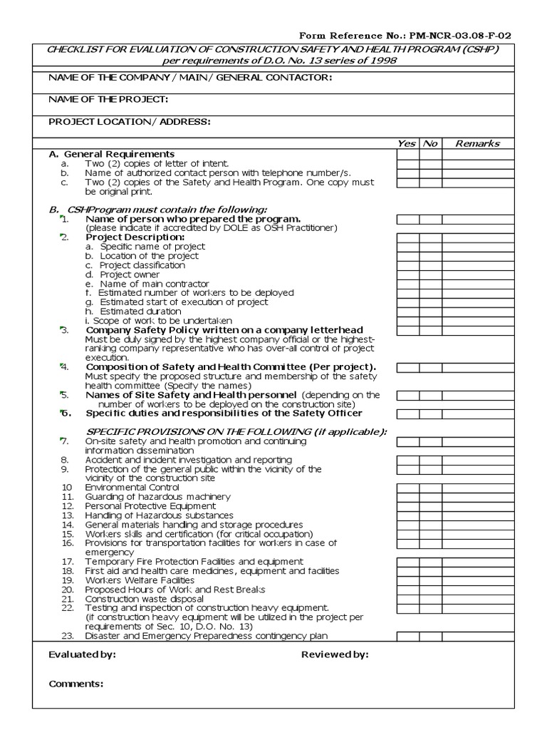 Comprehensive CHSP Template | Occupational Safety And Health | Machines
