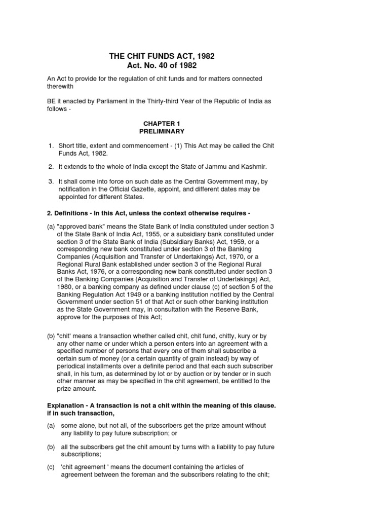 The Chit Funds Act | PDF | Subscription Business Model | Promissory Note