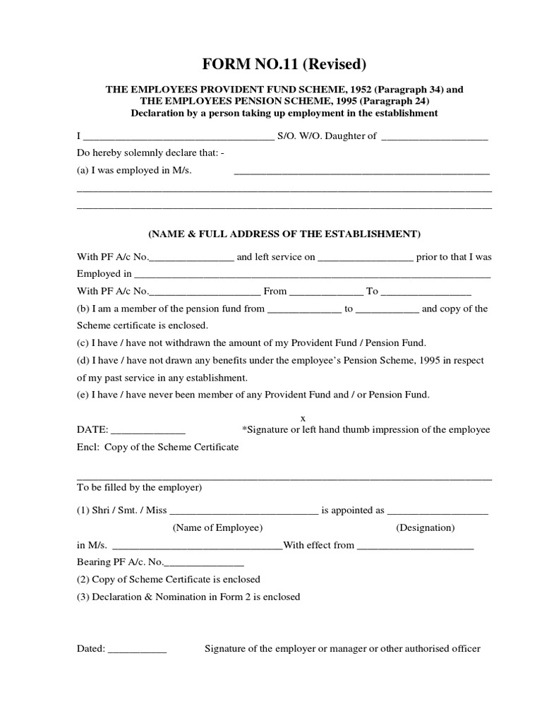 6 PF Declaration Form 11 | PDF | Pension | Demographic Economics
