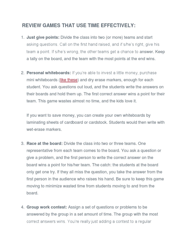 Review Games That Use Time Effectively | PDF | Question | Leisure