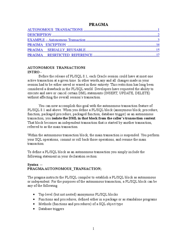 Pragma Autonomous Transaction Download Free Pdf Pl Sql Database