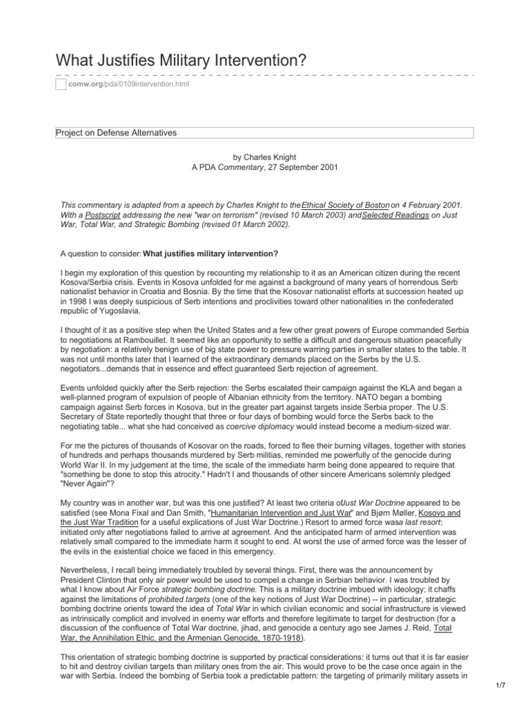 What Justifies Military Intervention | PDF | Nato | Interventionism ...