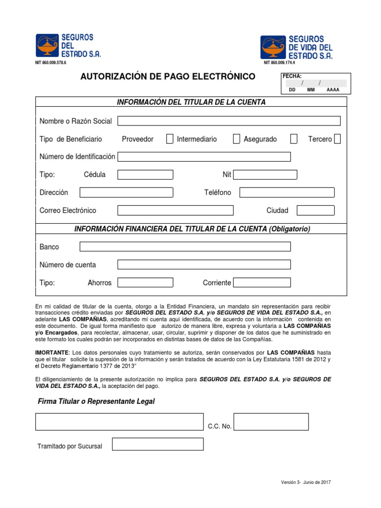 Formato Pago Electrónico | Seguros | Bancos