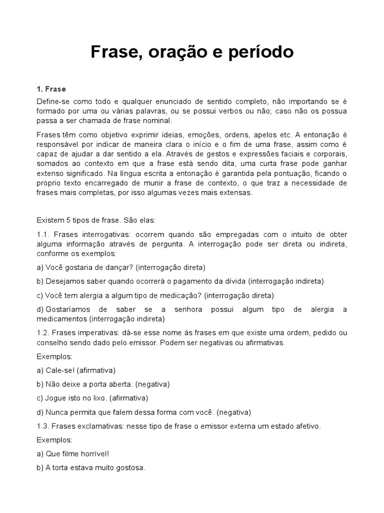 Frase, Oração e Período | PDF | Oração | Comunicação humana
