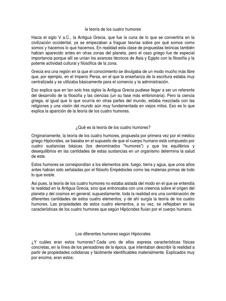 Teoría de Los Cuatro Humores | PDF | Temperamento | Antigua Grecia