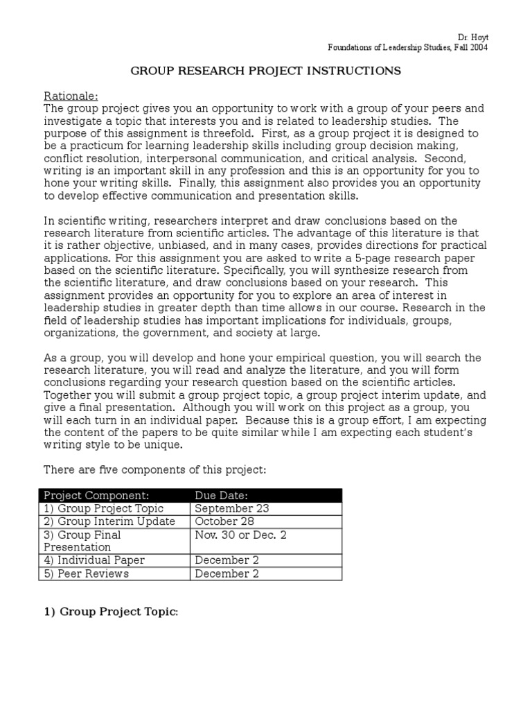 Group Research Project Instructions: Project Component: Due Date | PDF ...