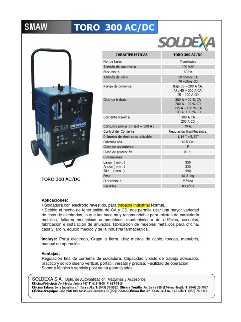 Toro 300 AC-DC | PDF | Soldadura | Construcción