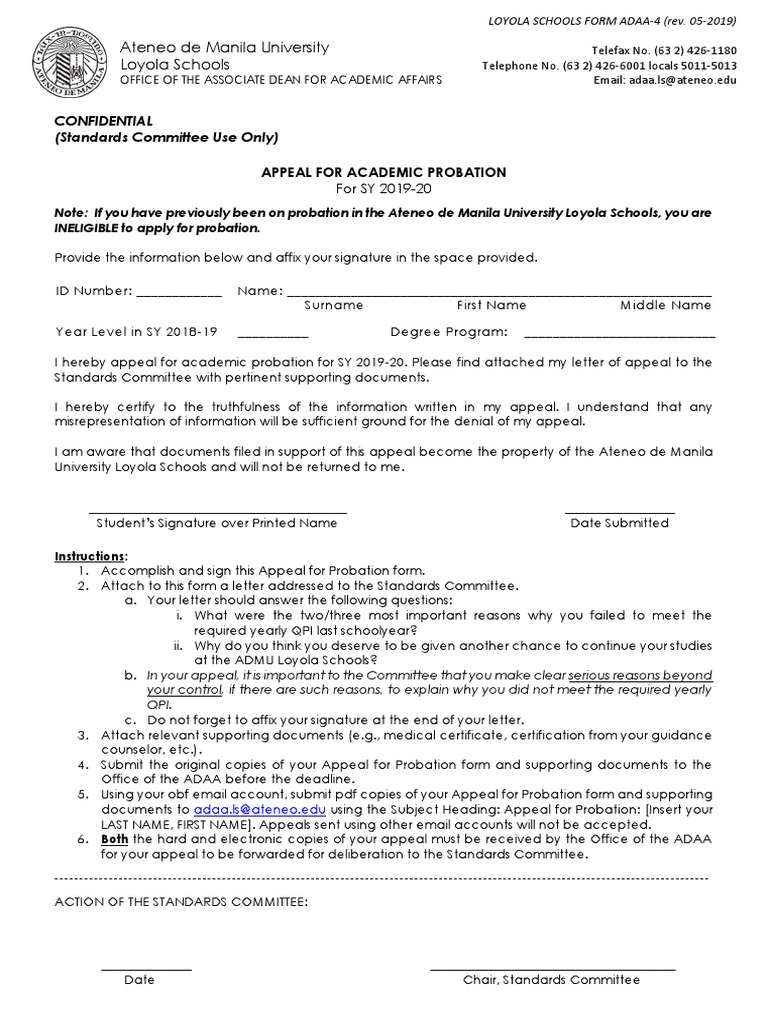 Ateneo Academic Probation Appeal Form | PDF | Government