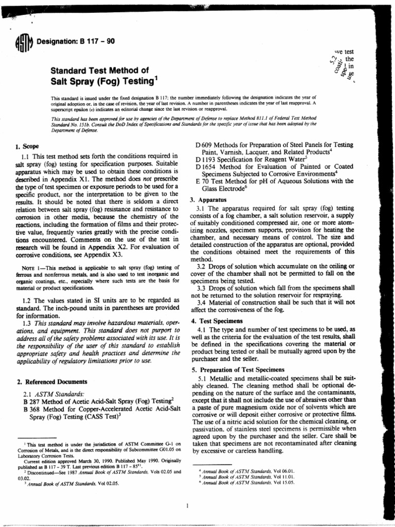 Astm B117 - 90 | PDF