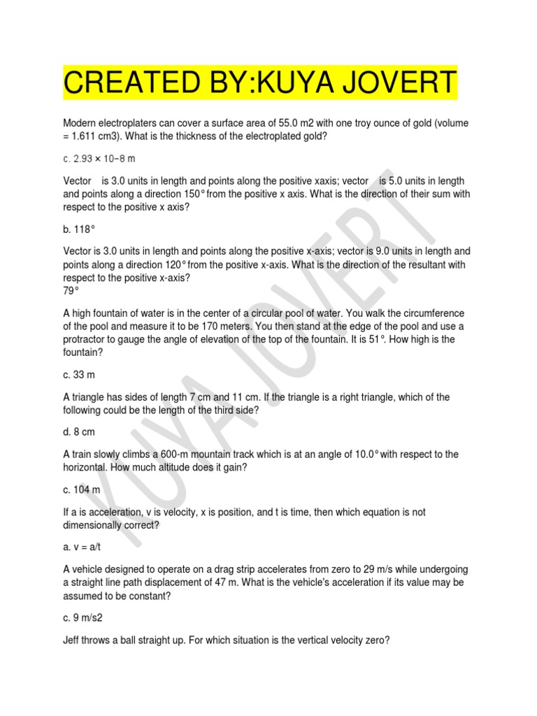 Phyc 121 Week 1 10 | PDF | Acceleration | Force