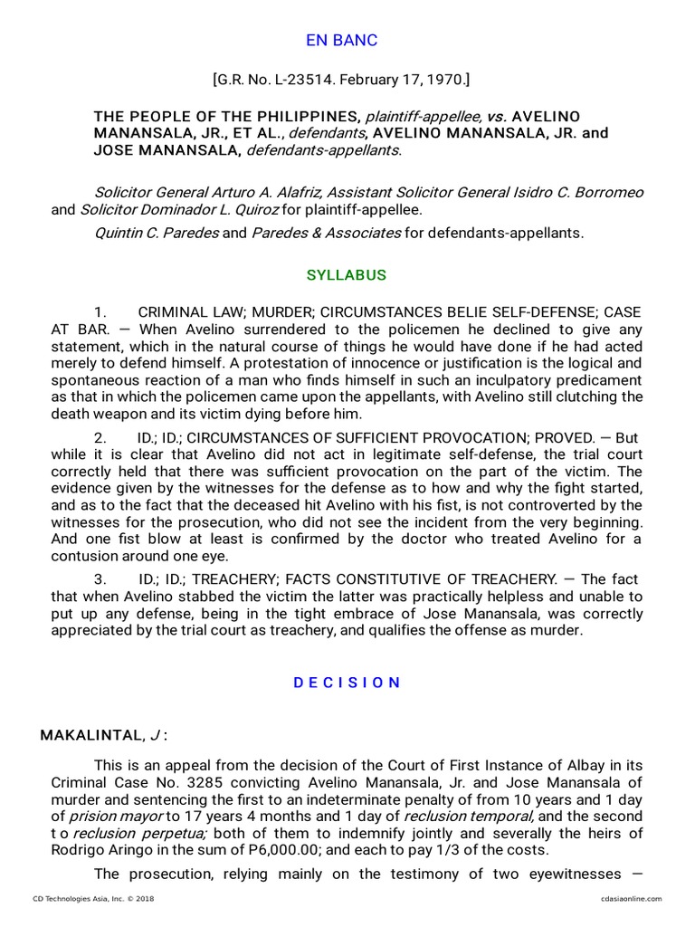1970 People - v. - Manansala - Jr.20181023 5466 12x0zus | PDF | Murder ...