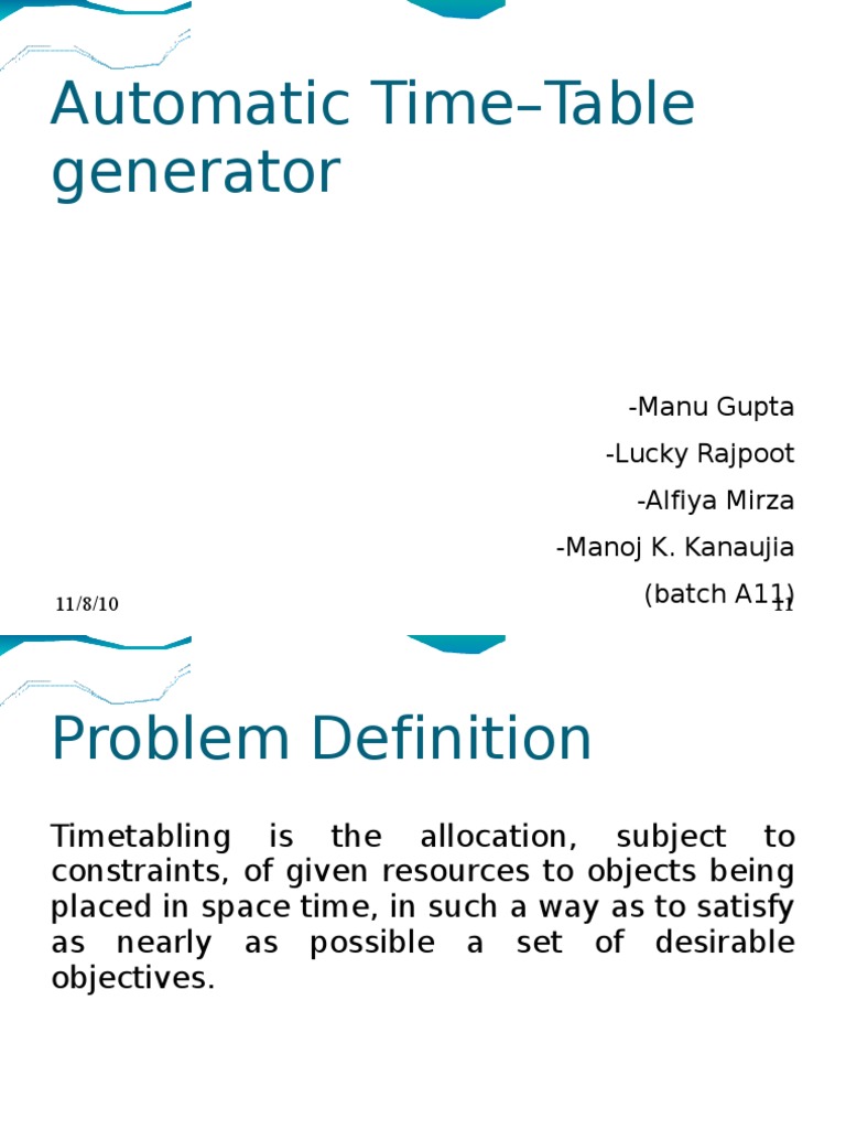 Automatic Time–Table generator | Mathematical Optimization | Computer ...