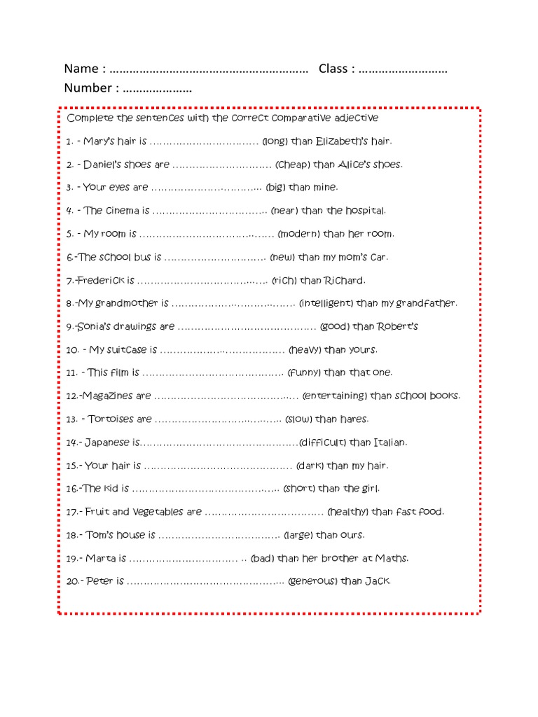 Name: Class: Number | PDF