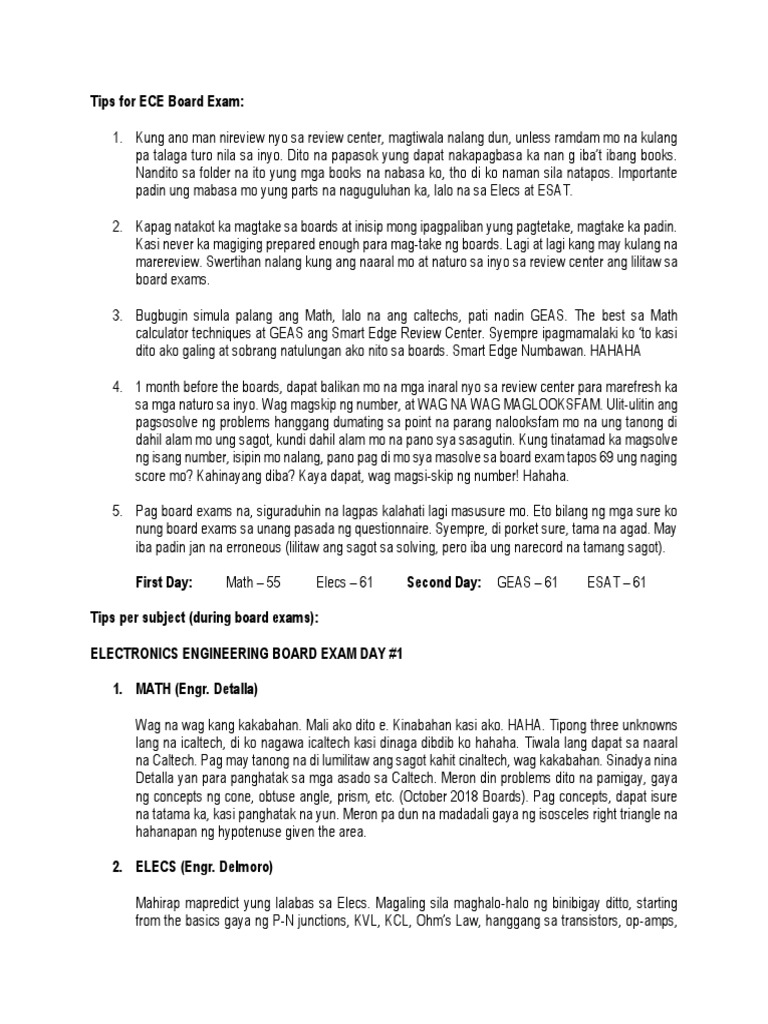 Tips For ECE Board Exam | PDF