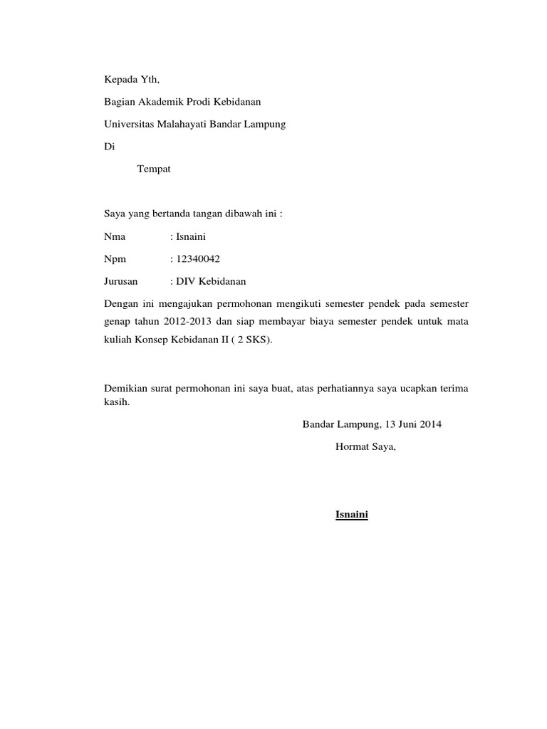 Surat SP Semester Pendek | PDF