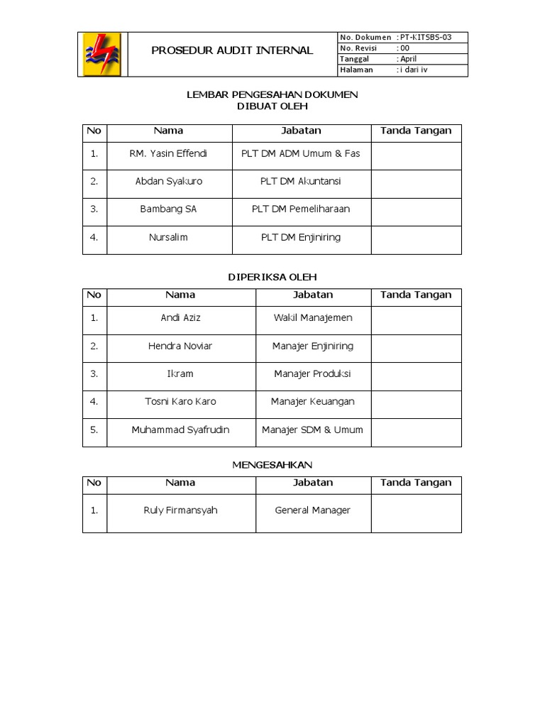 Contoh Audit Internal Iso PLN PDF | PDF