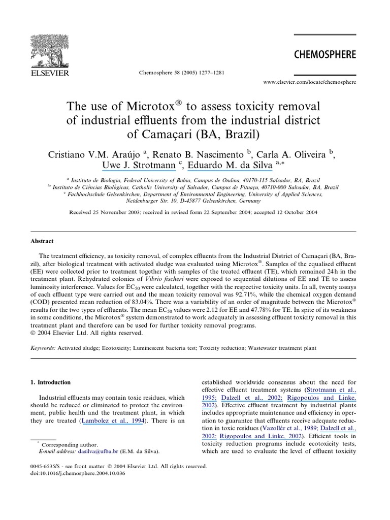 The Use of Microtox To Assess Toxicity R | PDF | Sewage Treatment ...