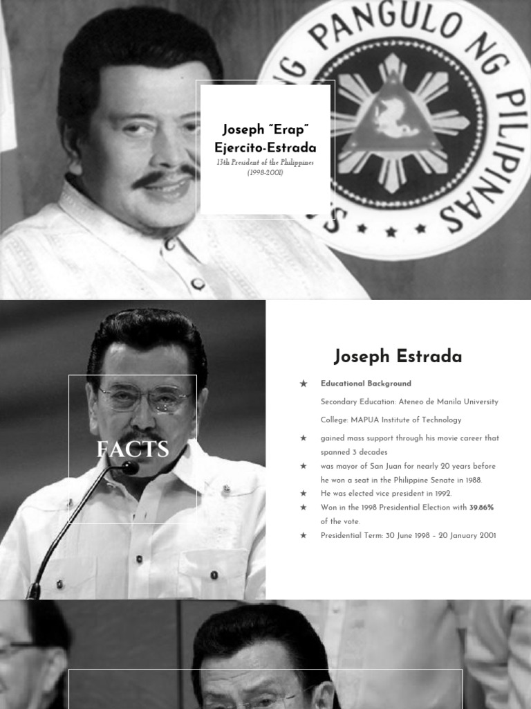 Joseph "Erap" Ejercito-Estrada: 13th President of The Philippines (1998 ...