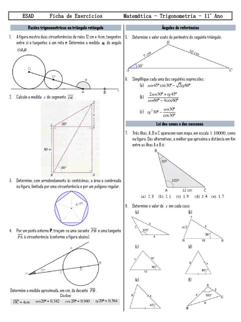 Esad Ficha de Exercícios Matemática - Trigonometria - 11 ...