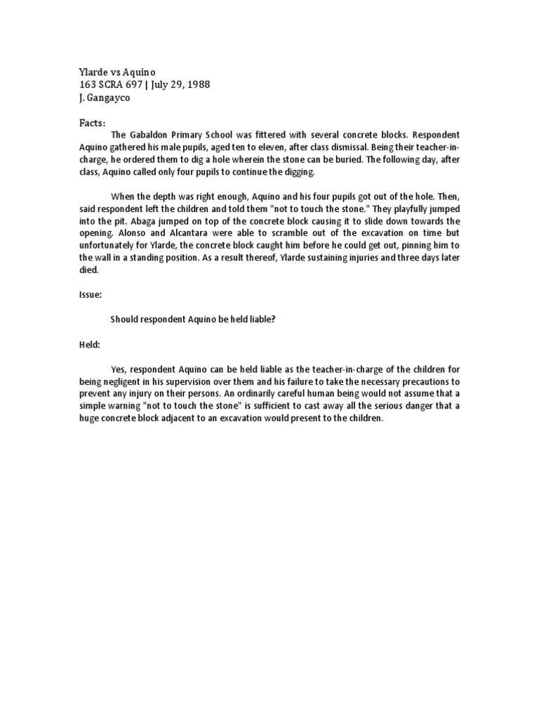 Ylarde Vs Aquino 163 SCRA 697 - July 29, 1988 J. Gangayco Facts | PDF