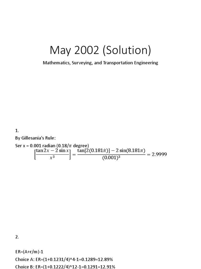 May 2002 Solution Mathematics Surveying And Transportation Engineering Pdf Geometry