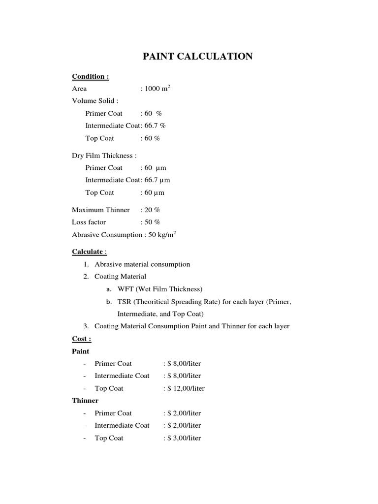 Paint Calculation | PDF | Paint | Chemistry