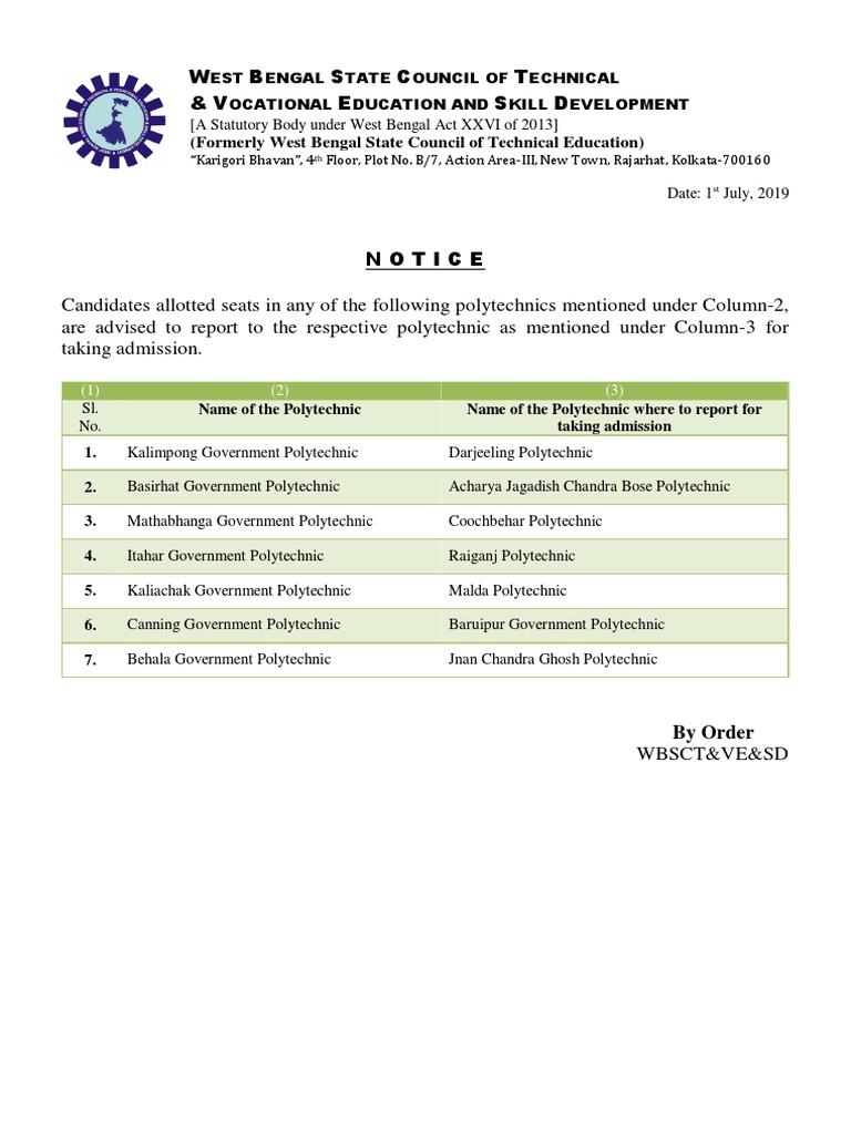 W B S C T & V E S D: (Formerly West Bengal State Council of Technical ...