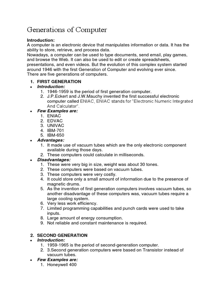 Generations of Computer | PDF | Integrated Circuit | Microprocessor