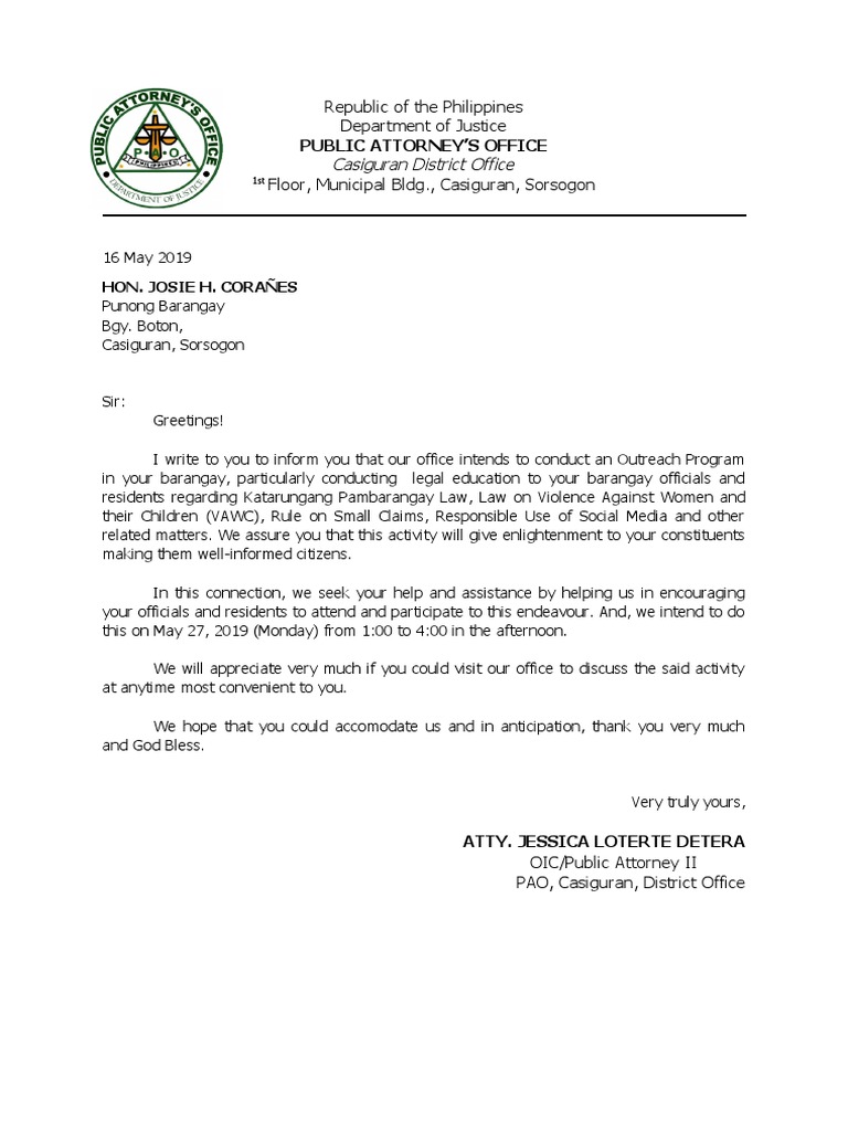 Philippine Public Attorney's Office conducts legal outreach program | PDF