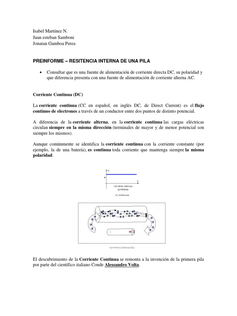 Preinforme Resistencia Interna de Una Pila | PDF | Corriente continua ...