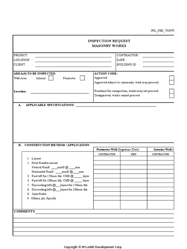 Masonry Work Form | PDF | Architectural Elements | Architectural Design