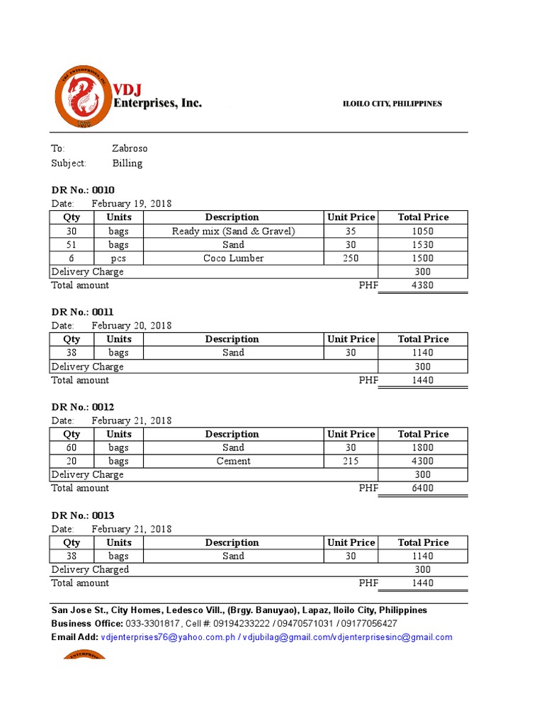 Monthly Billing Statements from VDJ Enterprises Inc. | PDF | Building ...