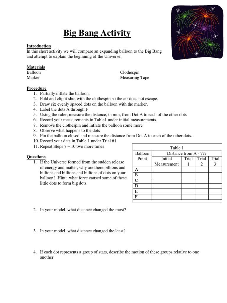Big Bang Activity | PDF | Big Bang | Balloon