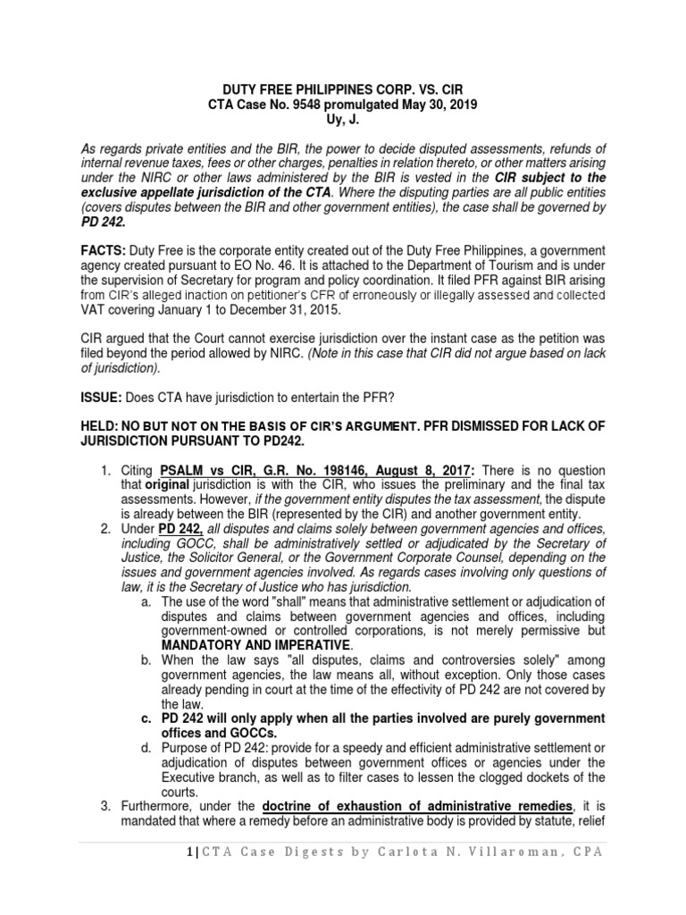 CTA Cases - May 2019 - Case Digests | PDF | Promissory Note | Loans