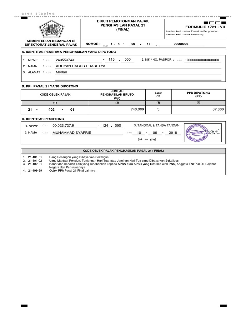 Formulir 1721 - Vii: 240553743 - 115 - 000 0000000000000000 Ardyan ...