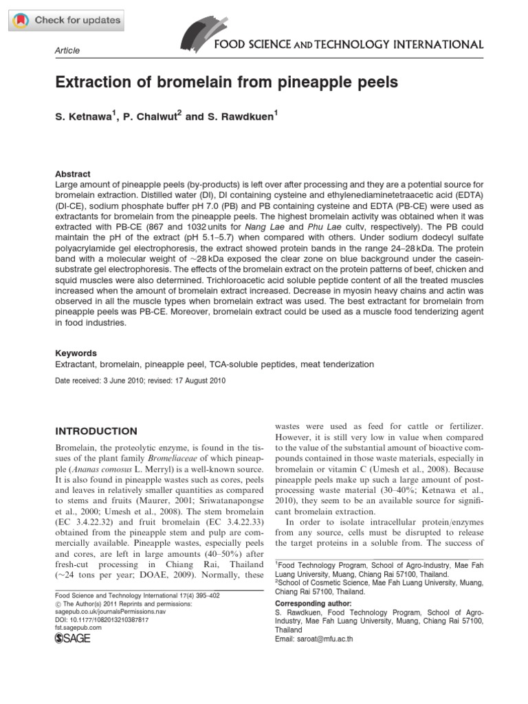 Extraction of Bromelain From Pineapple Peels: S. Ketnawa, P. Chaiwut ...