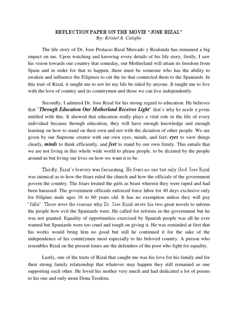 Reflection on "Jose Rizal" Movie | PDF | Philippines